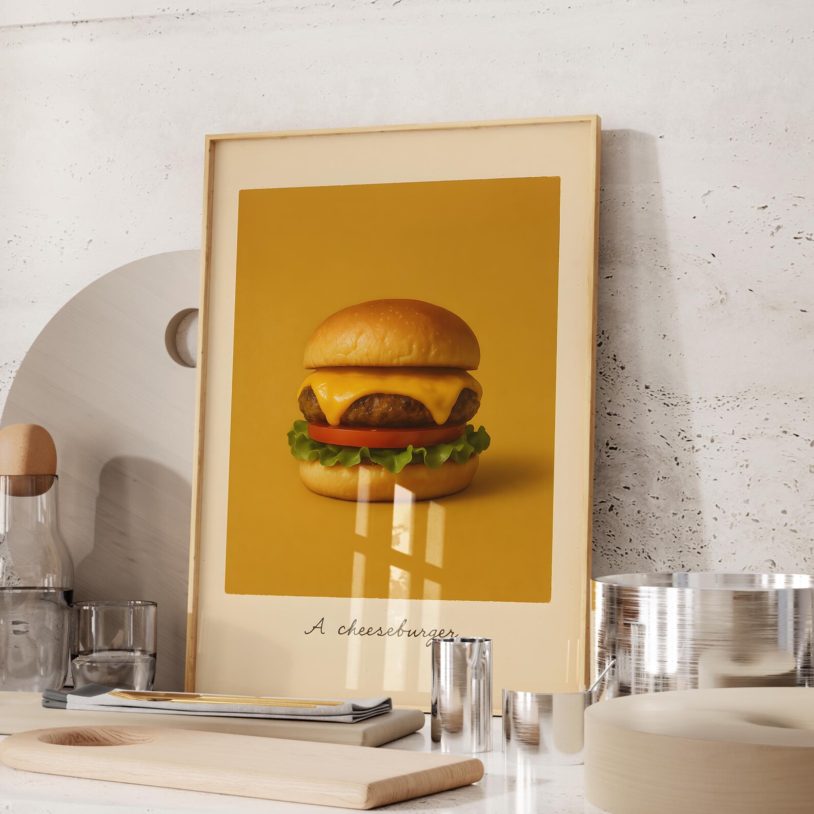 Cheeseburger Still Life Wall Art – Classic Minimalist Fast Food Poster ...