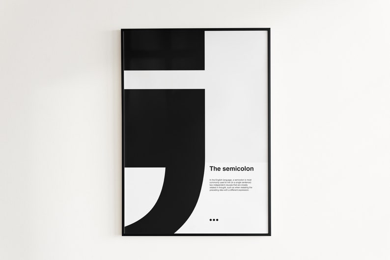 The Semicolon Typography, Black Typography Poster, Minimalistic Wall ...