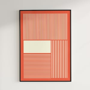 Orange Lines, Orange Line Poster, Minimalistic Wall Art, Orange White ...