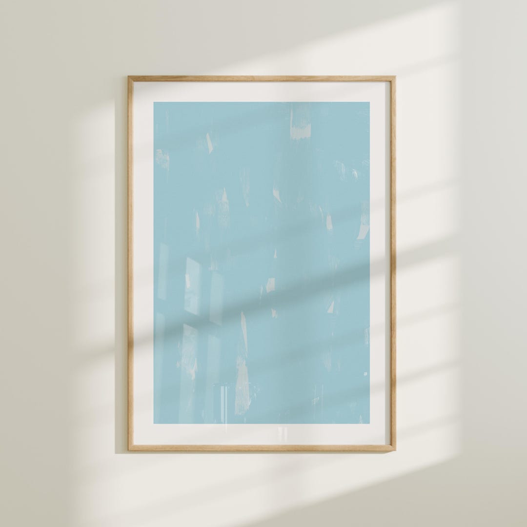 Light Blue Abstract Wall Art, Minimalist Watercolor Brush Strokes Print ...