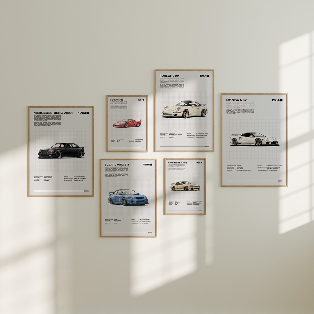 Set of 6 Iconic Car Stats Wall Art - Etsy