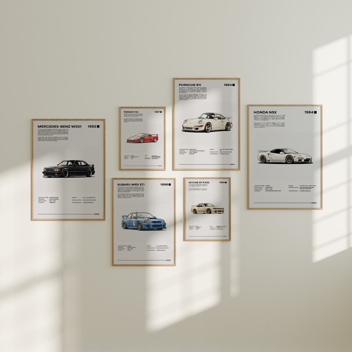Set of 6 Iconic Car Stats Wall Art - Etsy