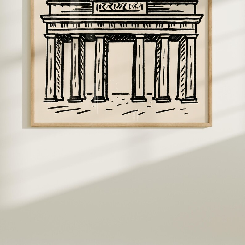 Berlin Wall Art Print – Brandenburg Gate Travel Poster in Vintage Line ...