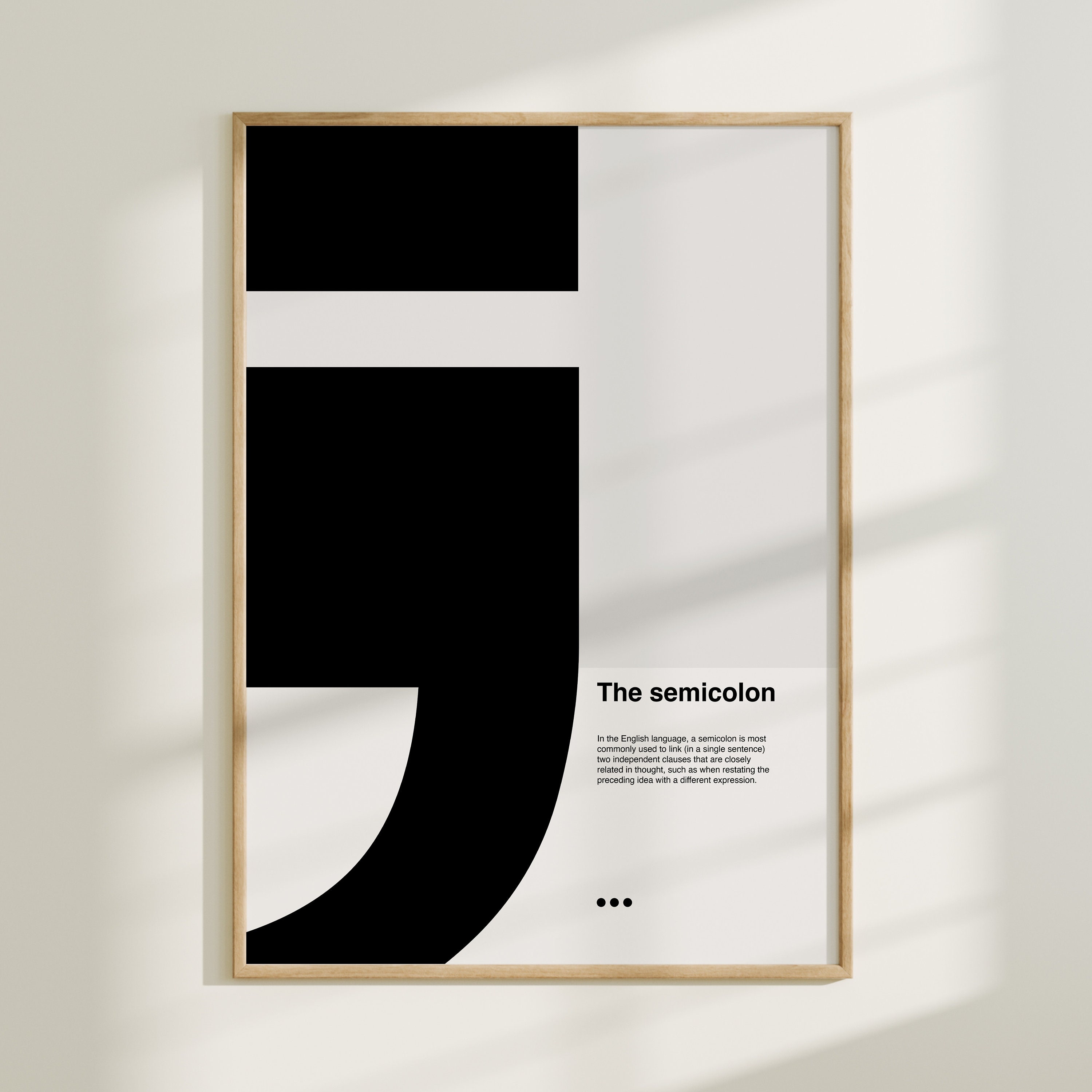 The Semicolon Typography, Black Typography Poster, Minimalistic Wall ...