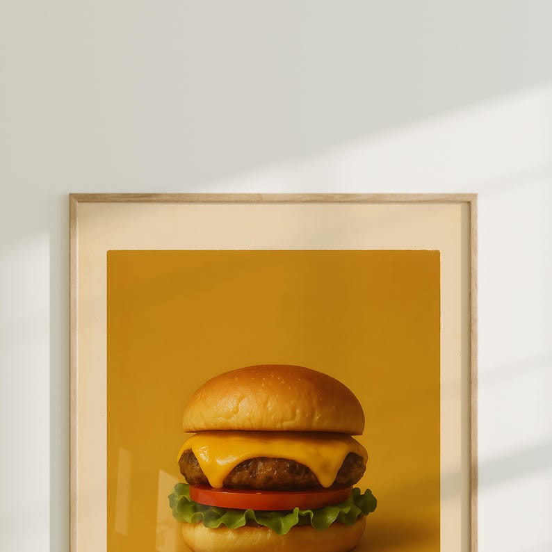 Cheeseburger Still Life Wall Art – Classic Minimalist Fast Food Poster ...