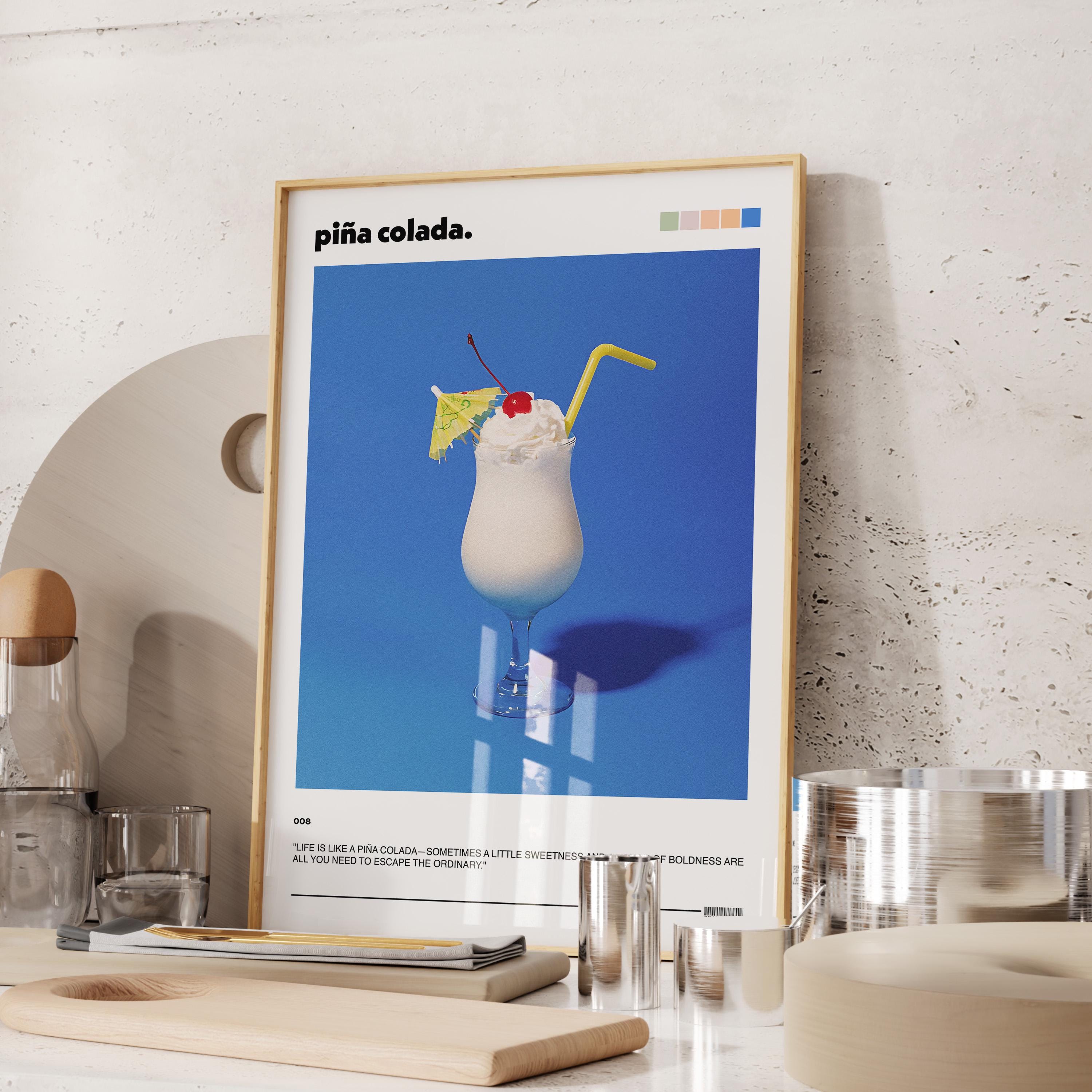 Pina Colada Exhibition Poster, Tropical Cocktail Art Print, Retro Bar ...