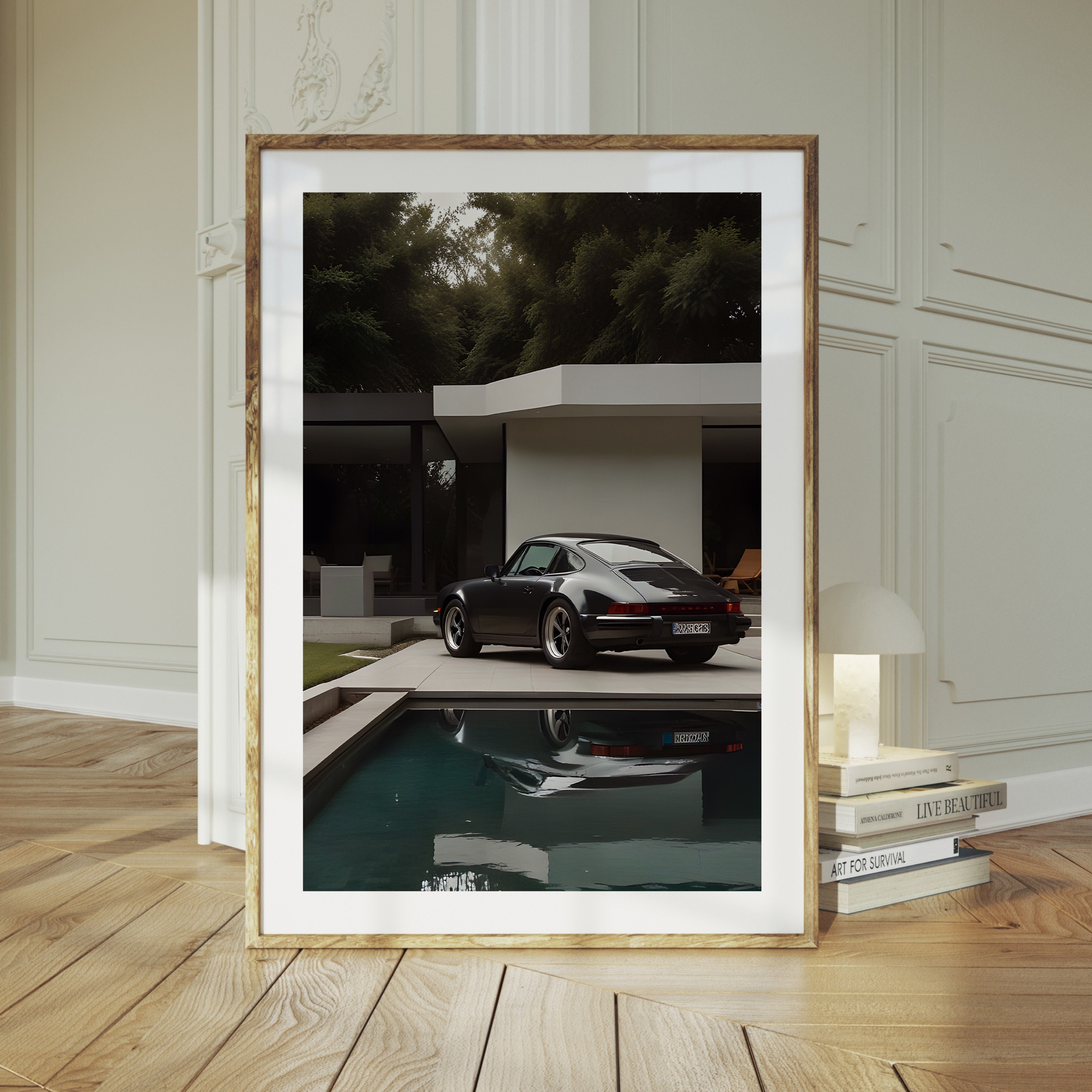 Grey Porsche 911 by the Pool, Vintage Porsche Print, Porsche Wall Art ...