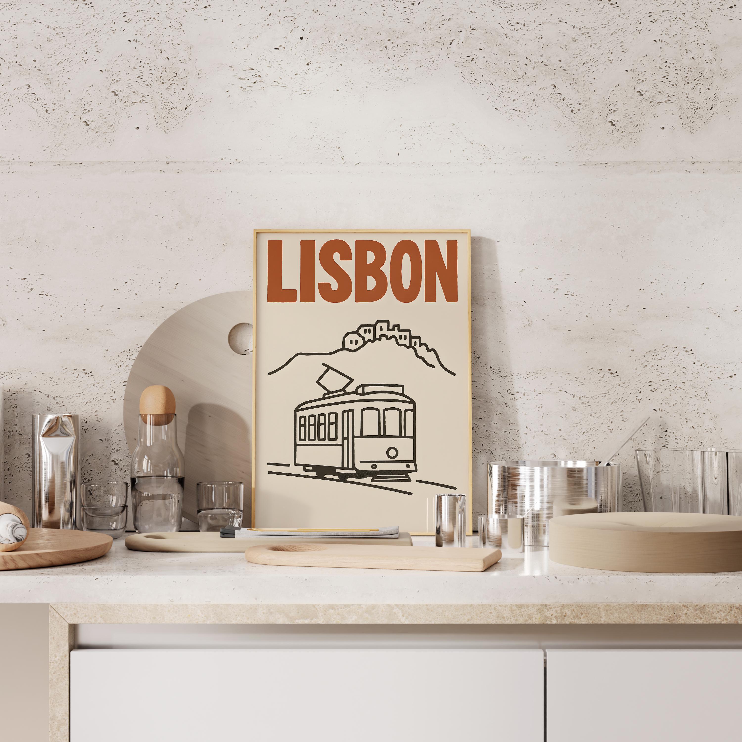 Lisbon Wall Art Print – Vintage Tram 28 Travel Poster With Portuguese ...