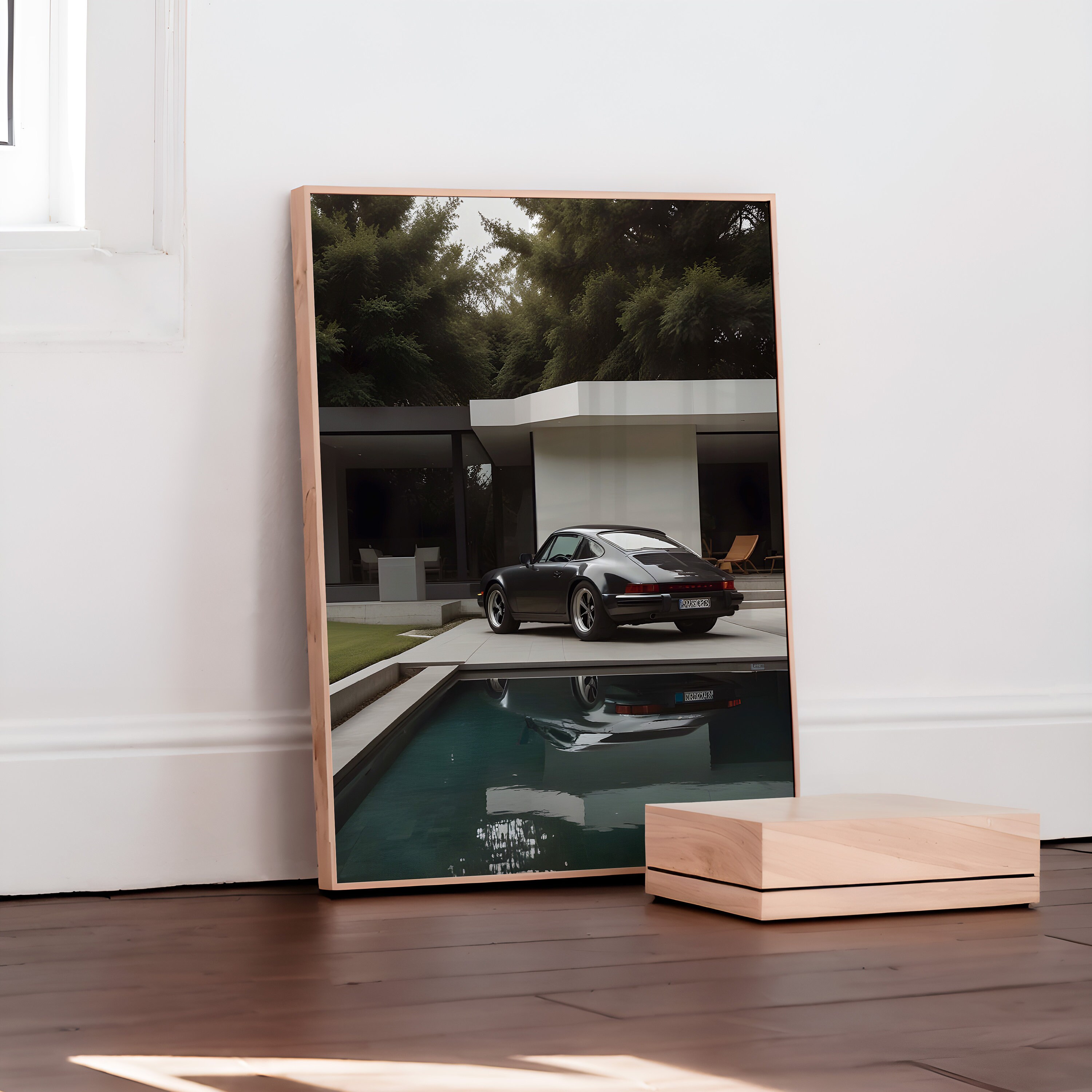 Grey Porsche 911 by the Pool, Vintage Porsche Print, Porsche Wall Art ...