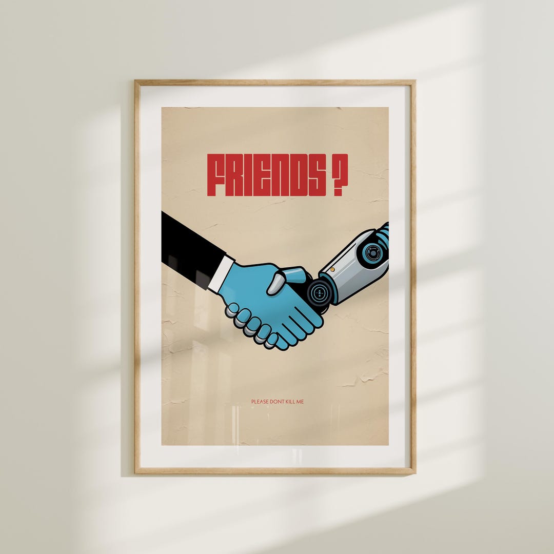 Retro Tech Wall Art, Vintage Robot Human Poster, Futuristic Digital ...