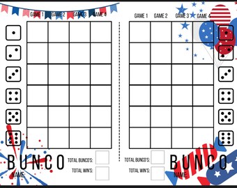 Patriotic BUNCO Printable Bundle Score Cards Tally and Table Cards ...