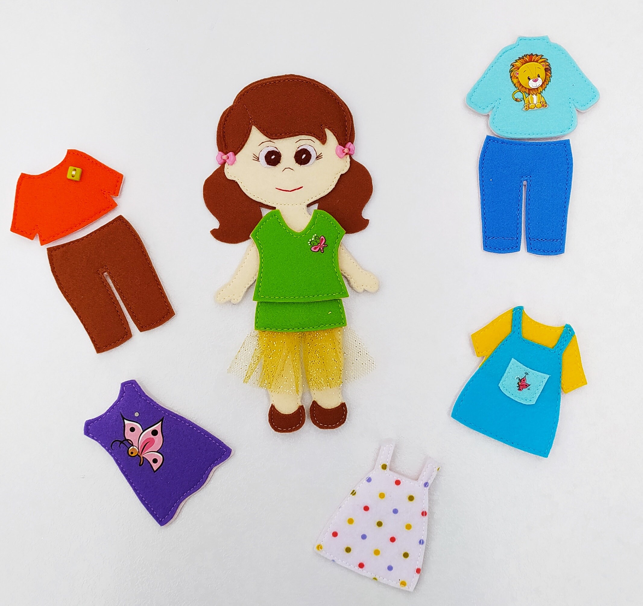 Felt Doll Pattern and 9 Sets of Clothes, Felt Dress up Doll Pattern ...