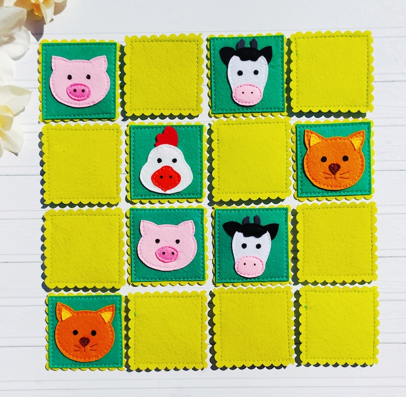 Felt Memory Game PDF Pattern Farm Animals Matching Cards | Etsy