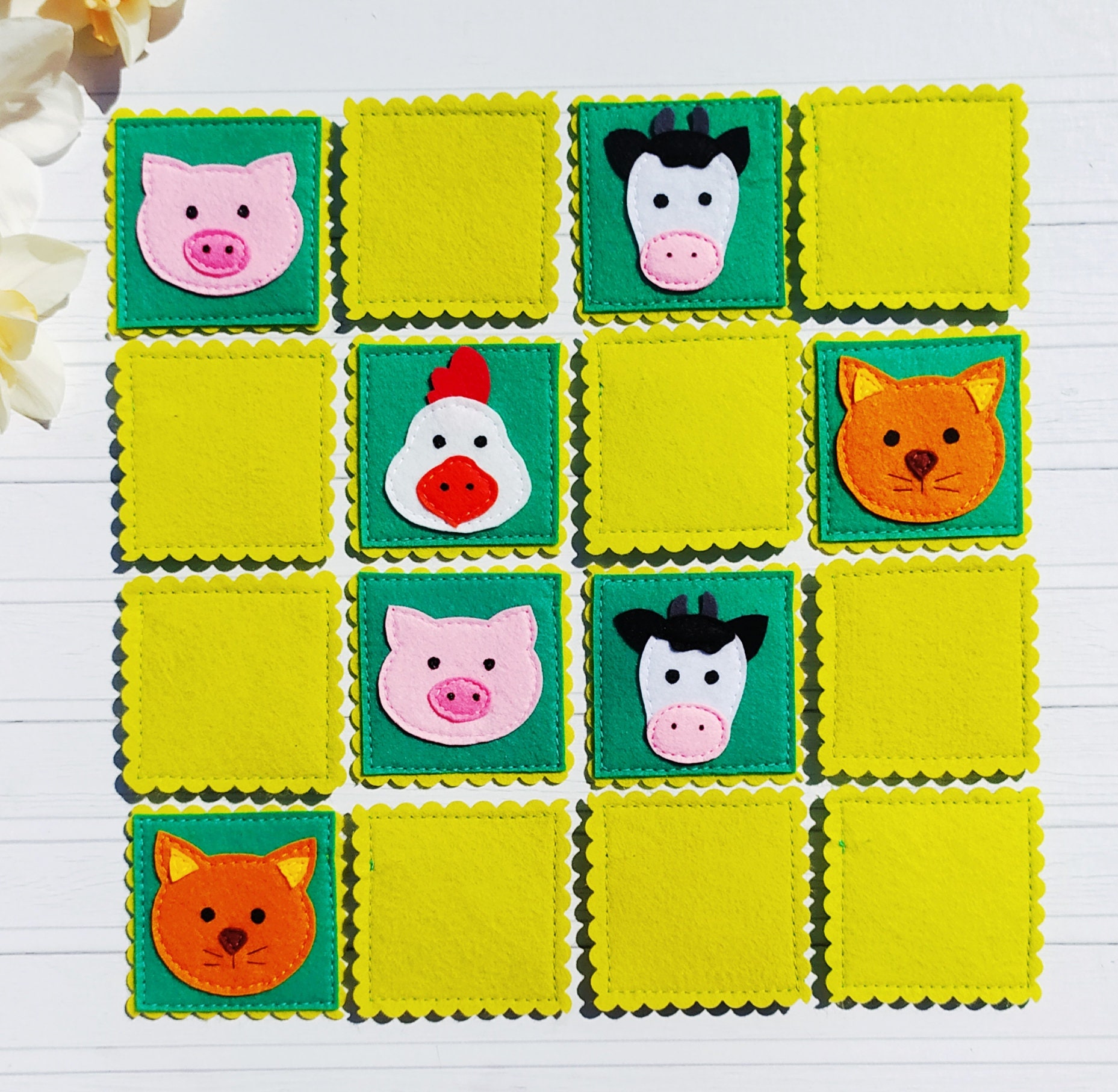 Felt Memory Game PDF Pattern, Farm Animals Matching Cards, Educational ...