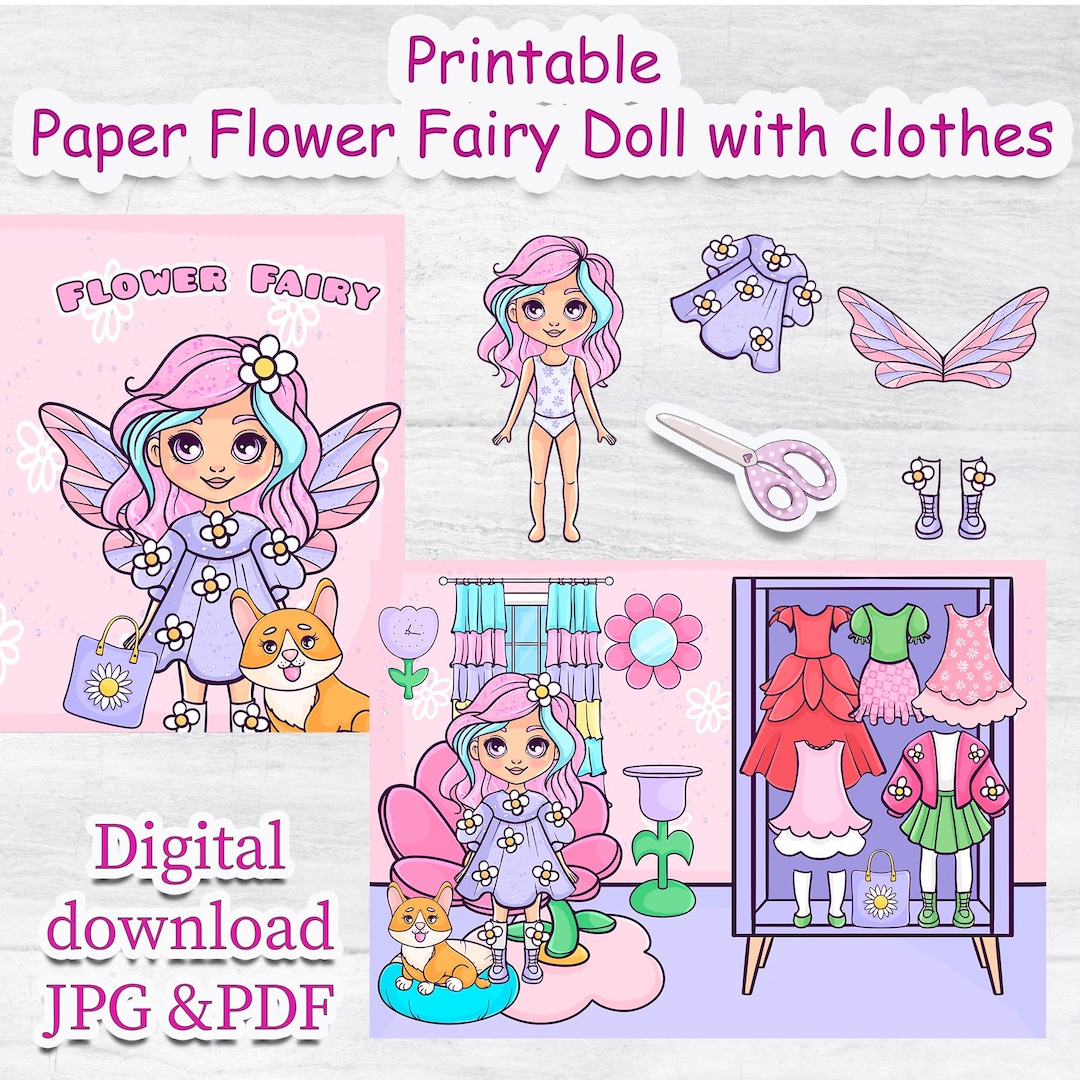 Flower Paper Doll Clothes Cut Out, Printable Paper Doll Digital PDF ...
