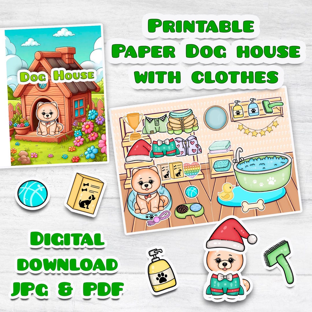Printable Paper Dog Doll House, Printable Dog With a Set Clothes ...