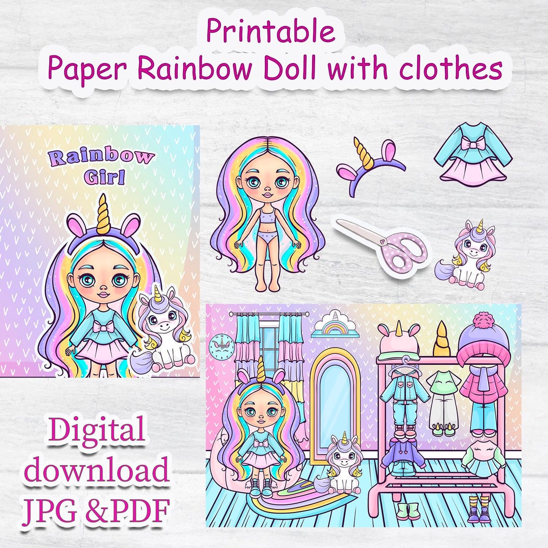 Unicorn Paper Doll Clothes Cut Out, Printable Blythe Paper Doll Digital ...