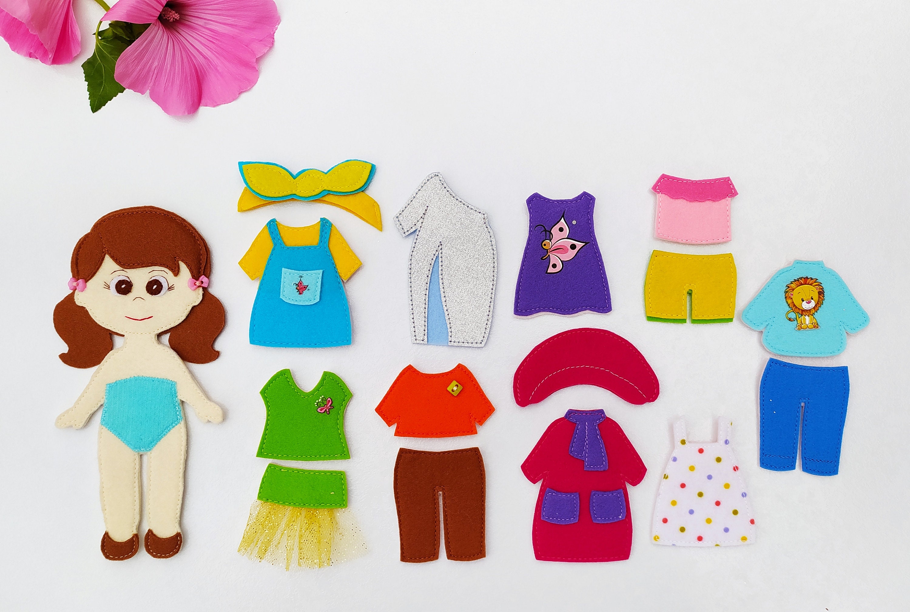 Felt Doll Pattern and 9 Sets of Clothes, Felt Dress up Doll Pattern ...