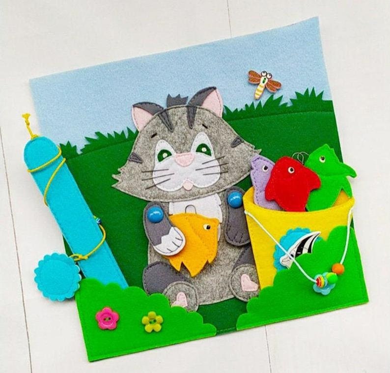 Cat and Fish Quiet Book PDF Pattern & Tutorials Felt Activity | Etsy