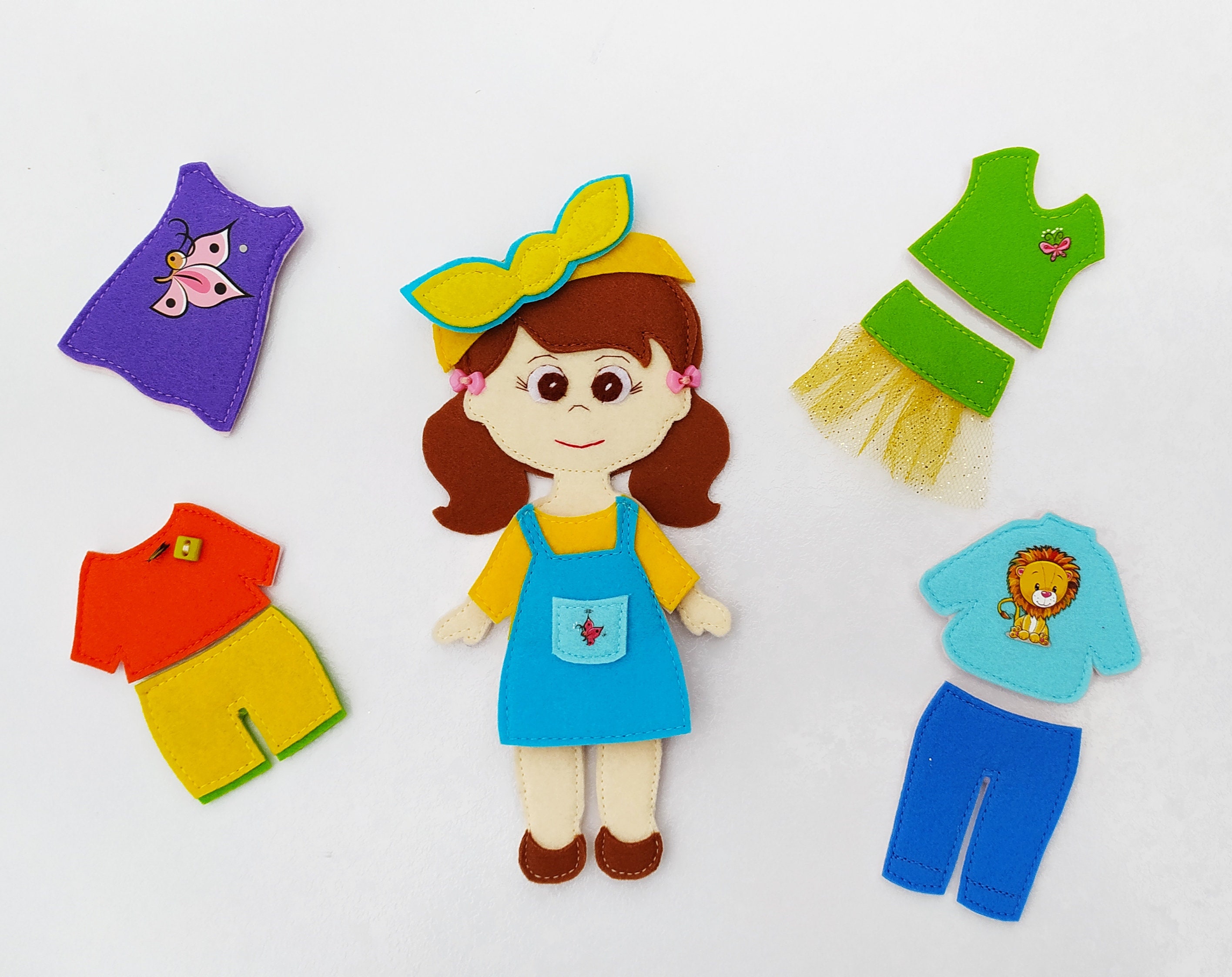 Felt Doll Pattern and 9 Sets of Clothes, Felt Dress up Doll Pattern ...