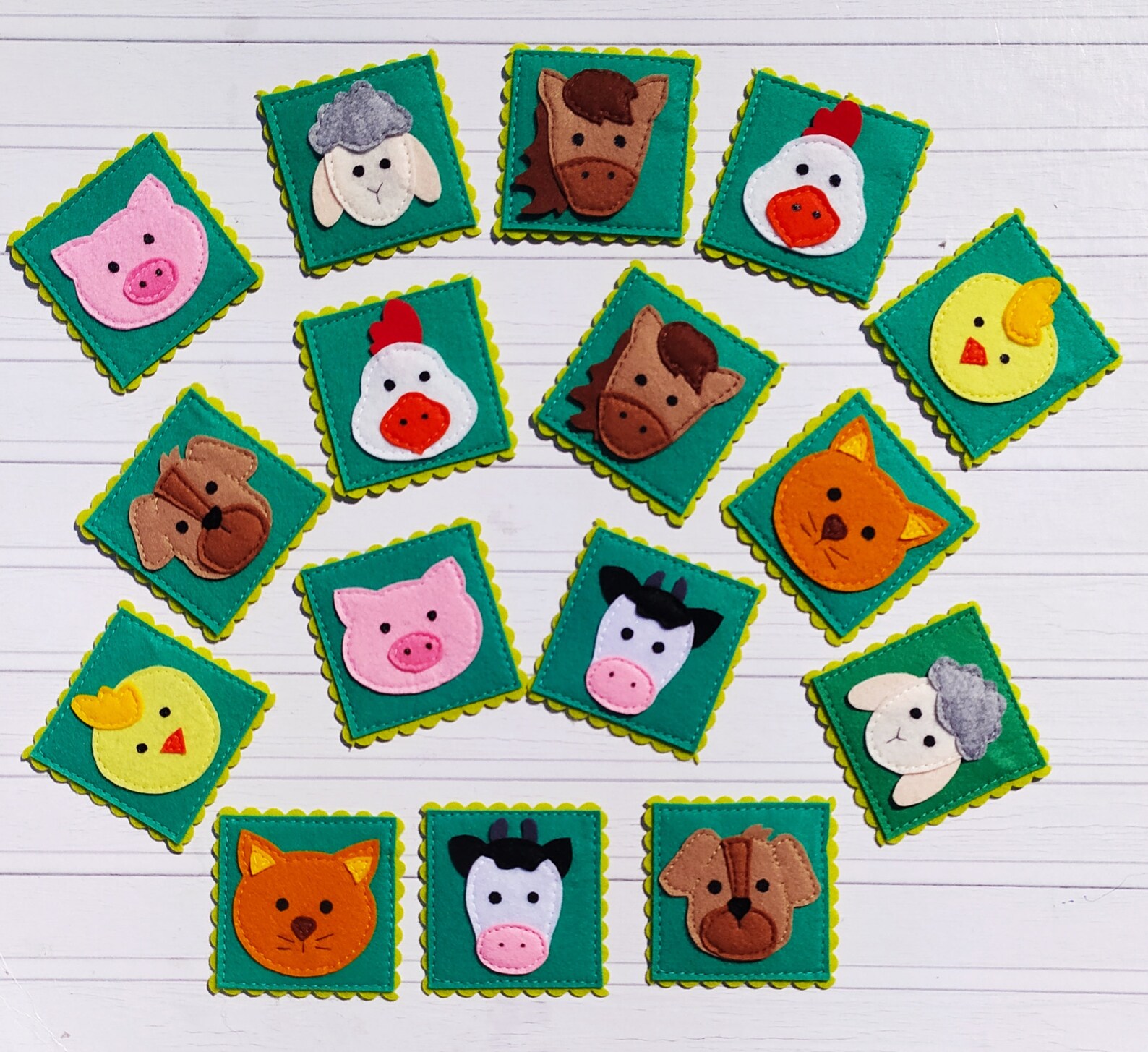 Felt Memory Game PDF Pattern, Farm Animals Matching Cards, Educational ...