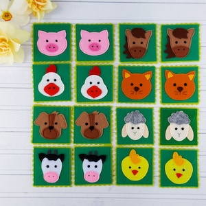 Felt Memory Game PDF Pattern, Farm Animals Matching Cards, Educational ...