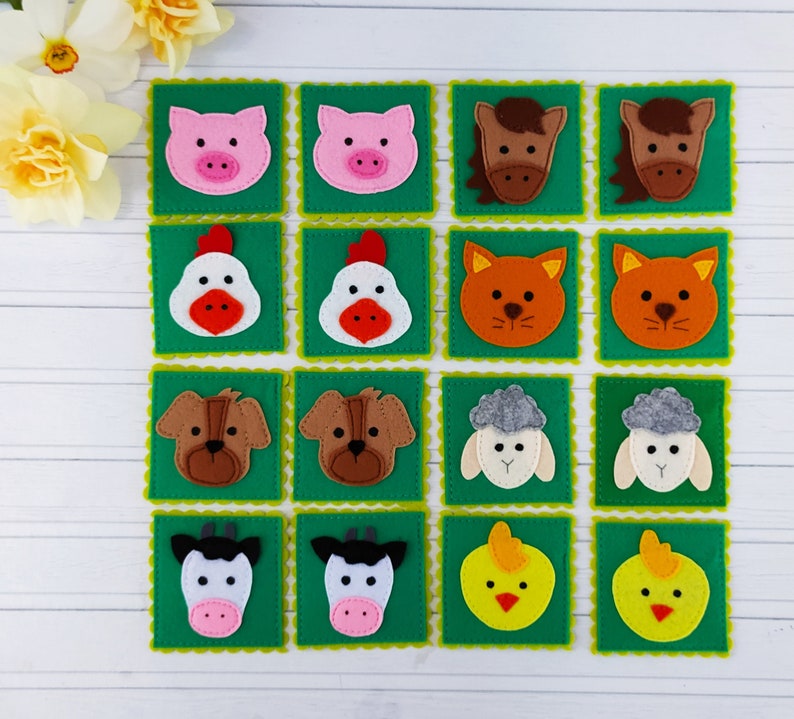 Felt Memory Game PDF Pattern Farm Animals Matching Cards | Etsy