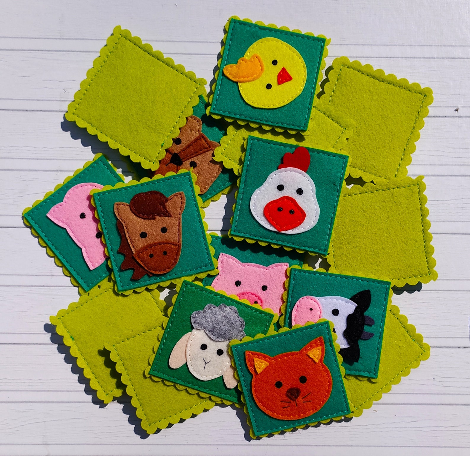 Felt Memory Game PDF Pattern, Farm Animals Matching Cards, Educational ...