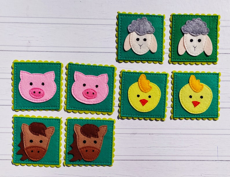 Felt Memory Game PDF Pattern Farm Animals Matching Cards | Etsy