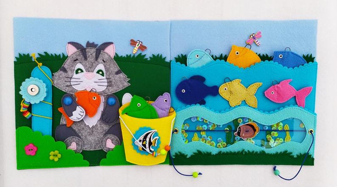 Cat and Fish Quiet Book PDF Pattern & Tutorials Felt Activity | Etsy
