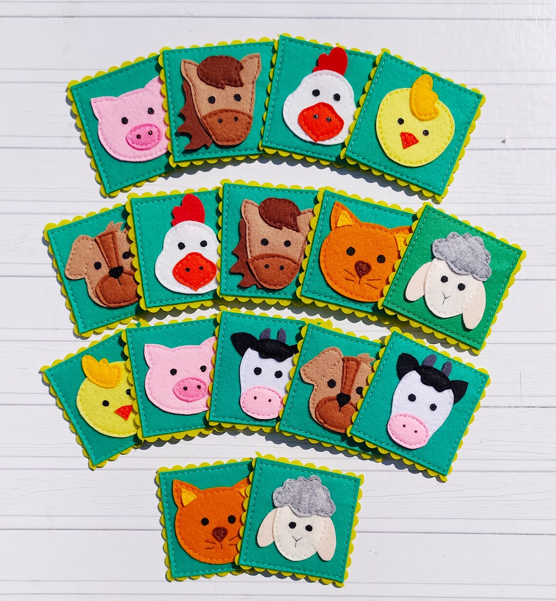 Felt Memory Game PDF Pattern Farm Animals Matching Cards | Etsy
