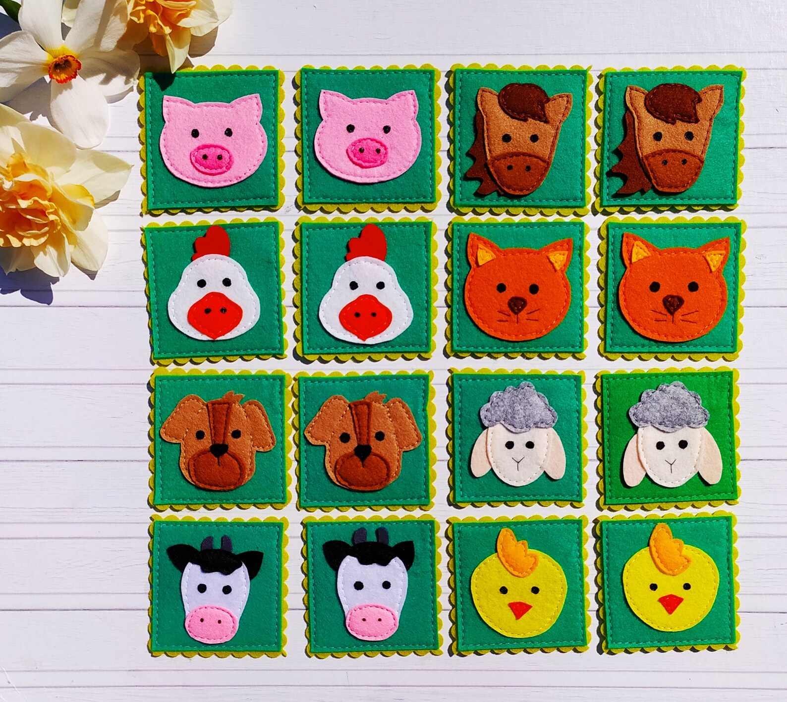 Felt Memory Game PDF Pattern, Farm Animals Matching Cards, Educational ...