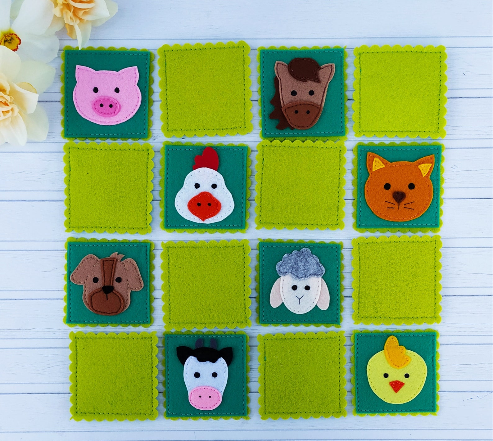 Felt Memory Game PDF Pattern, Farm Animals Matching Cards, Educational ...