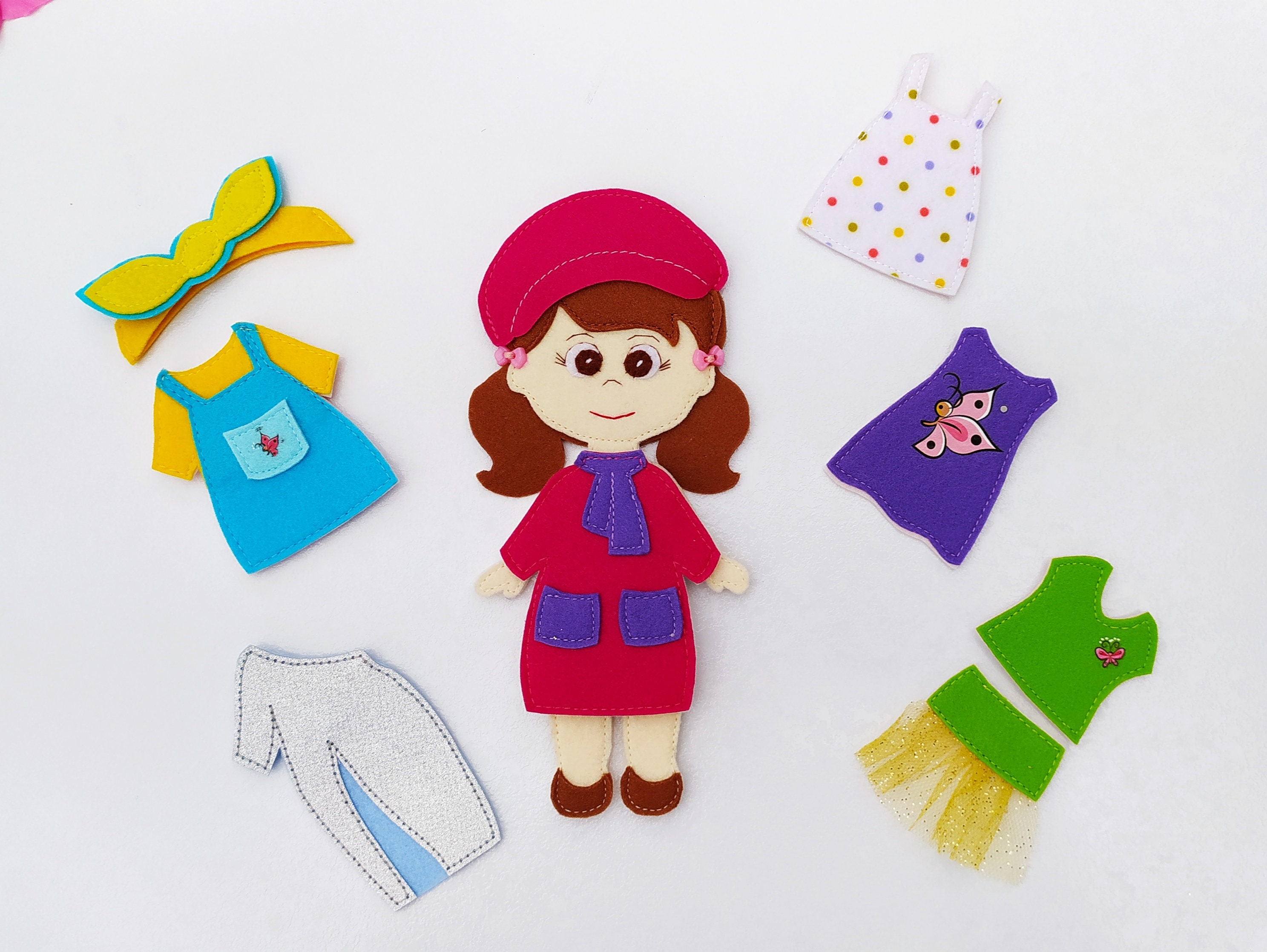 Felt Doll Pattern and 9 Sets of Clothes, Felt Dress up Doll Pattern ...