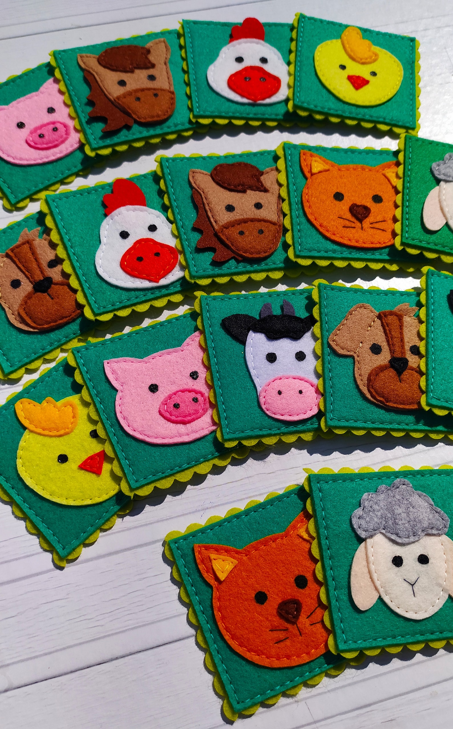 Felt Memory Game PDF Pattern, Farm Animals Matching Cards, Educational ...