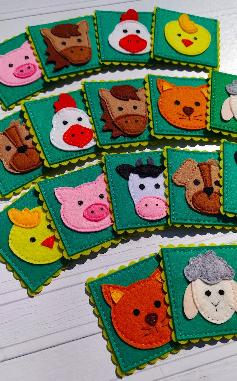Felt Memory Game PDF Pattern Farm Animals Matching Cards - Etsy
