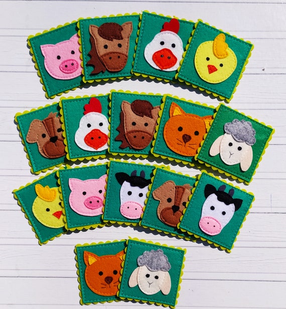 Felt Memory Game PDF Pattern Farm Animals Matching Cards - Etsy