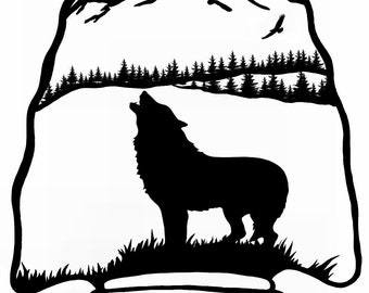 Arrowhead With Wolf Howling Mountains Eagle Black and White - Etsy