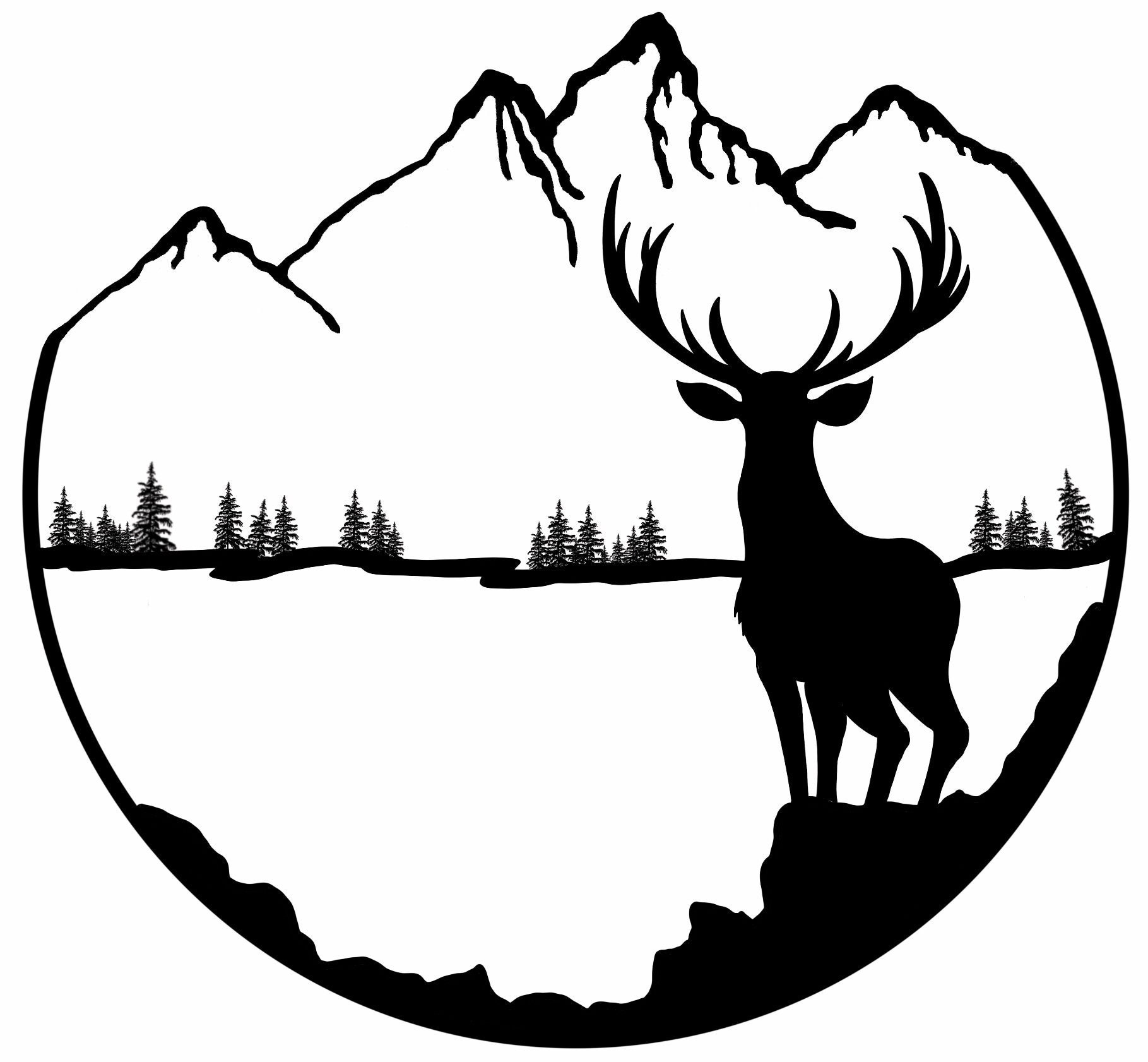 Deer Overlooking the Wilderness, Mountains, Black and White, Deer Art ...