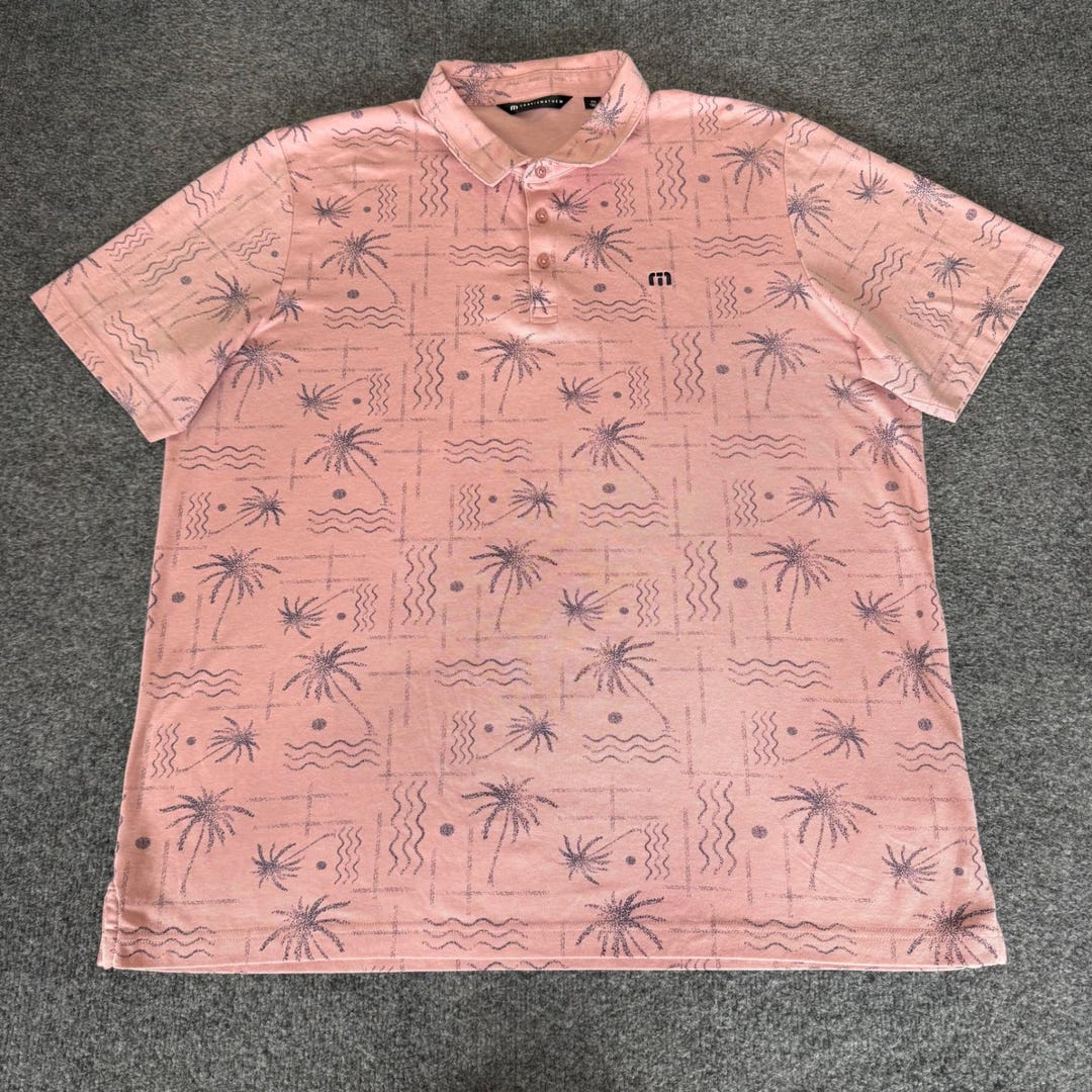 Travis Mathew Polo Shirt Men XXL Pink Palm Tree Golf Short Sleeve ...