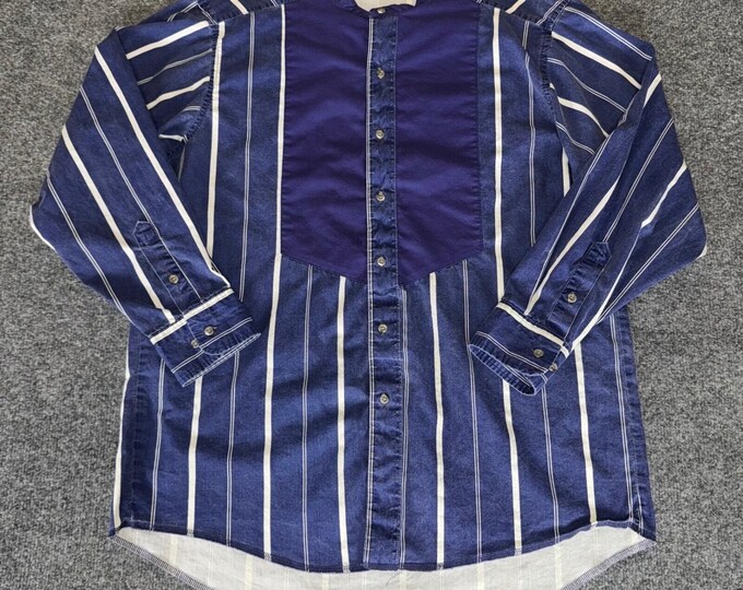 Wrangler Western Bib Shirt 16.5-34 Striped Band Collar Long Sleeve ...