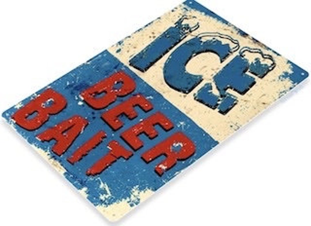 Ice Beer Bait Tin Sign 11x8 Inch Retro Bait Shop Store Metal Sign Live ...