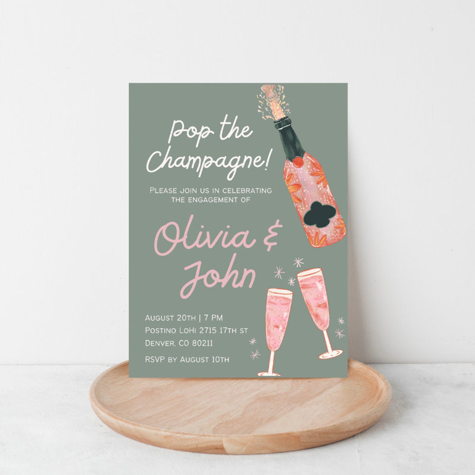 Pop the Champagne Engagement Party Editable Invitation Template | DIY ...