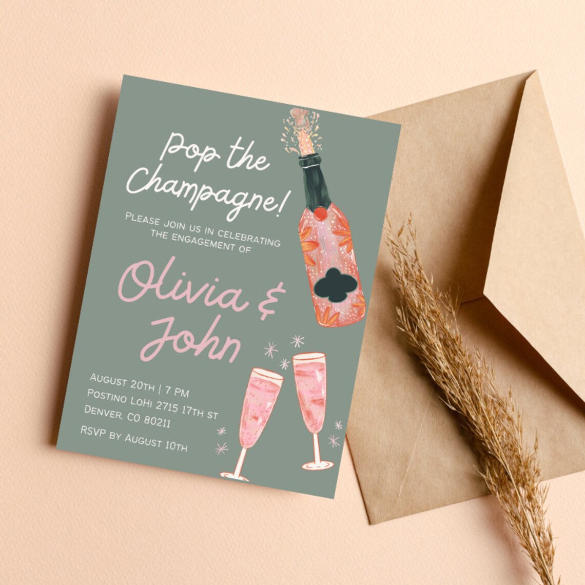Pop the Champagne Engagement Party Editable Invitation Template | DIY ...