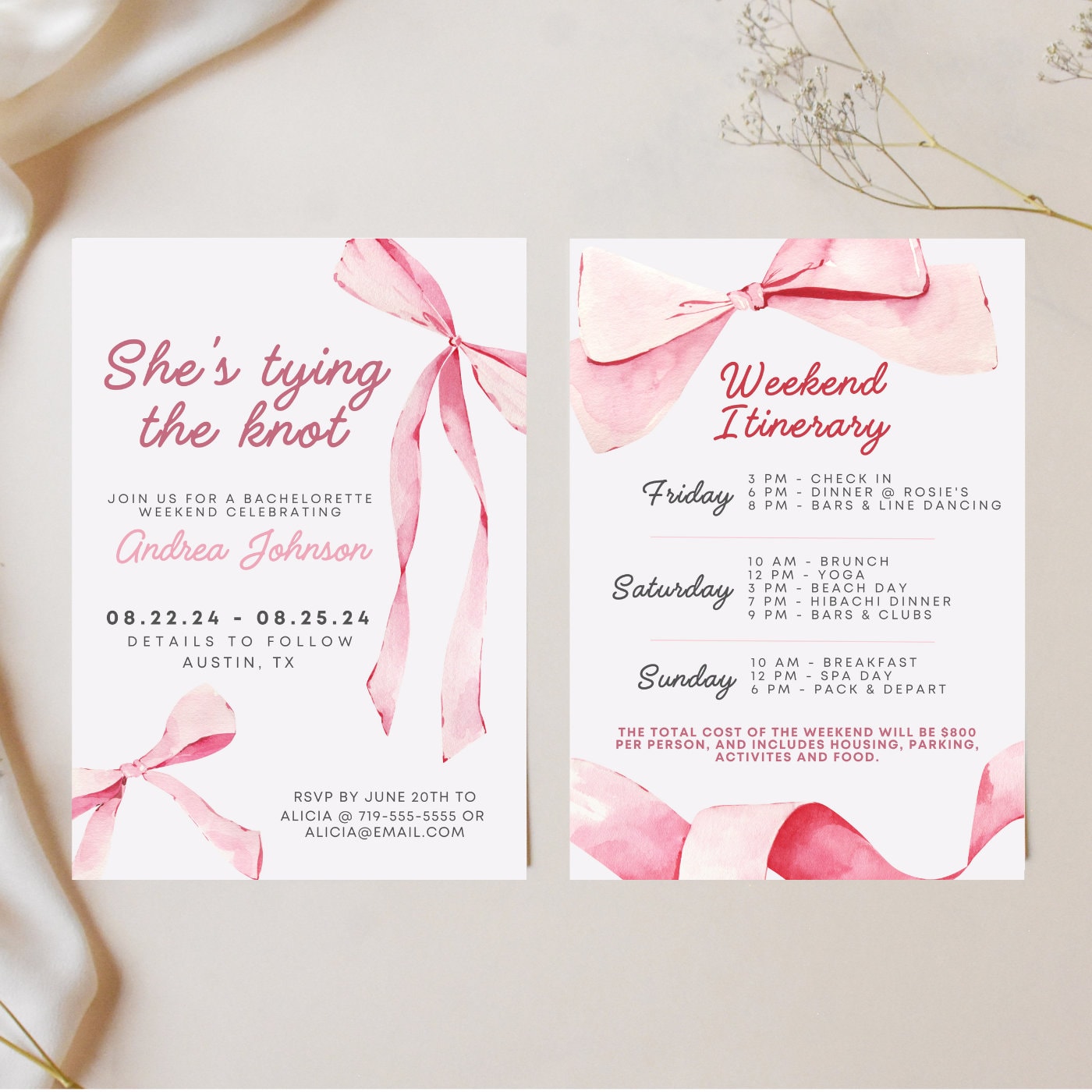 Tying the Knot Bachelorette Party Weekend Invitation & Itinerary | DIY ...