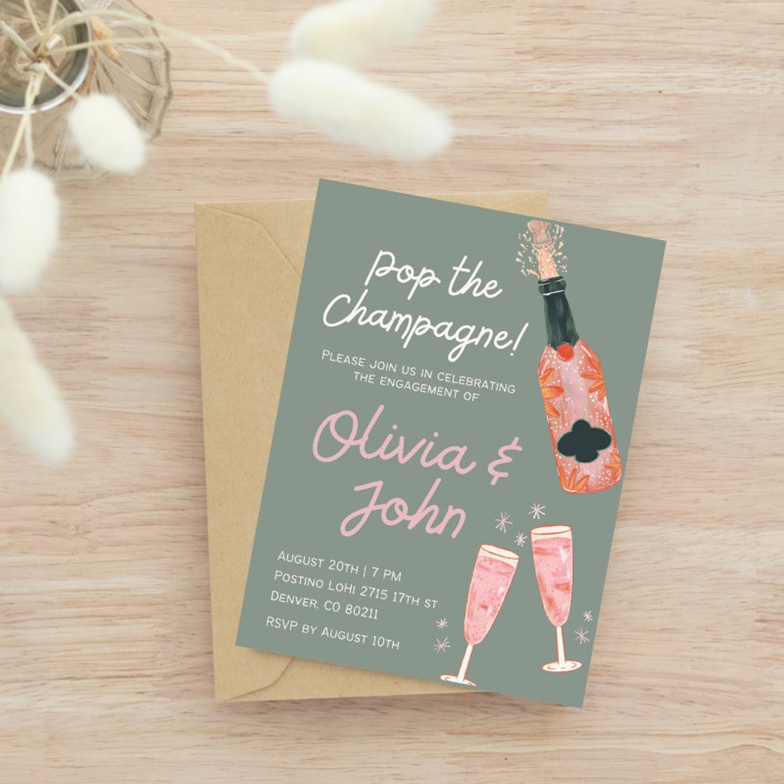 Pop the Champagne Engagement Party Editable Invitation Template | DIY ...
