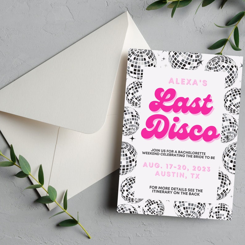 Last Disco Bachelorette Party Invitation and Itinerary Template | DIY ...