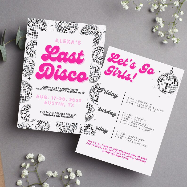 Last Disco Bachelorette Party Invitation and Itinerary Template | DIY ...