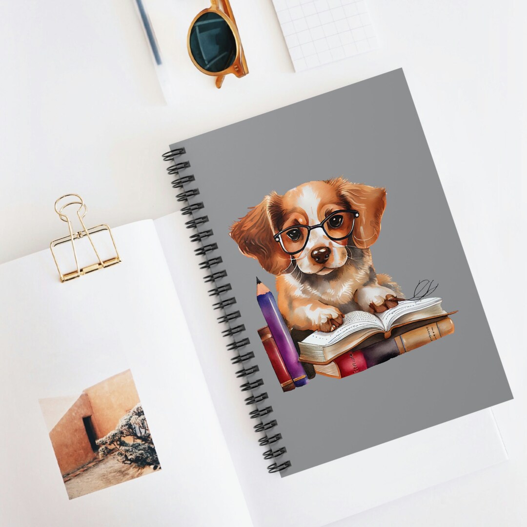 Dog With Books - Spiral Notebook - Ruled Line - Etsy