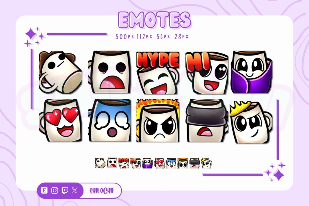10 Coffee Cup Emotes | Kawaii | Twitch Discord Tiktok Youtube| Digital ...